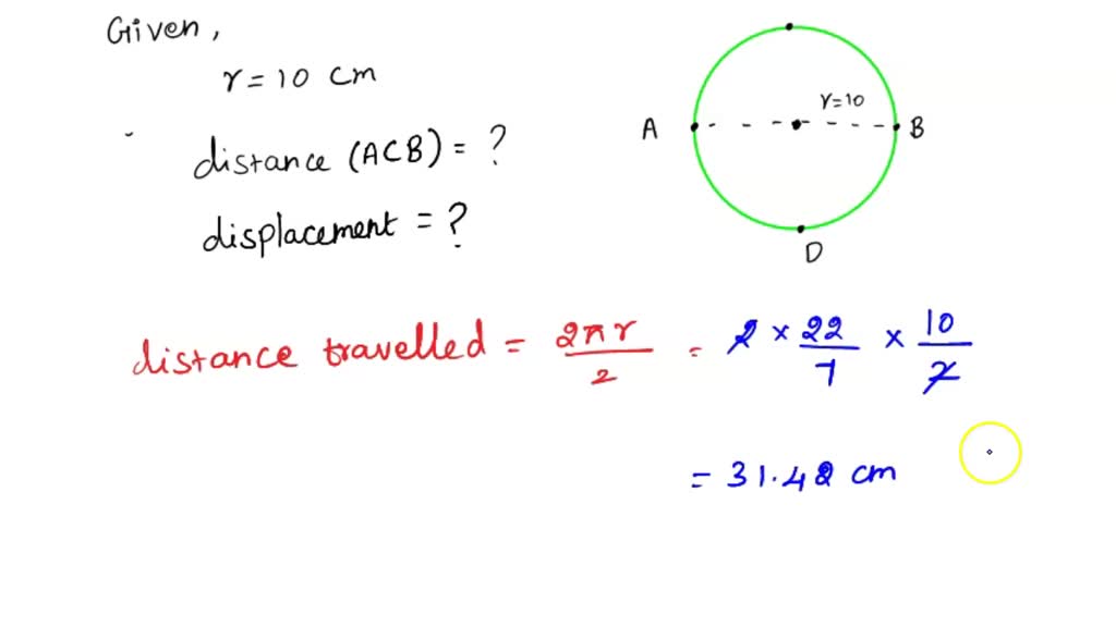 SOLVED: A circle has a radius of 10 cm. A particle from A moves to B ...