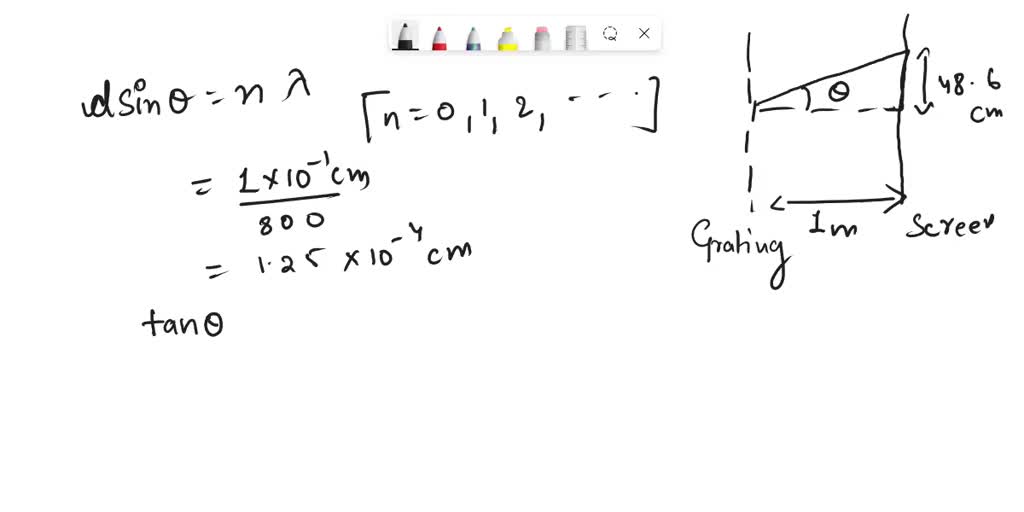 SOLVED: Figure P17.52 shows the interference pattern on a screen 1.0 m behind an 800 line/mm ...