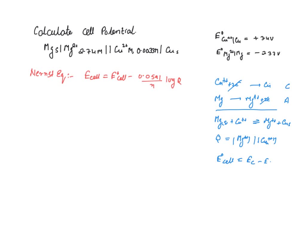Solved Calculate The Cell Potential For The Following Reaction That