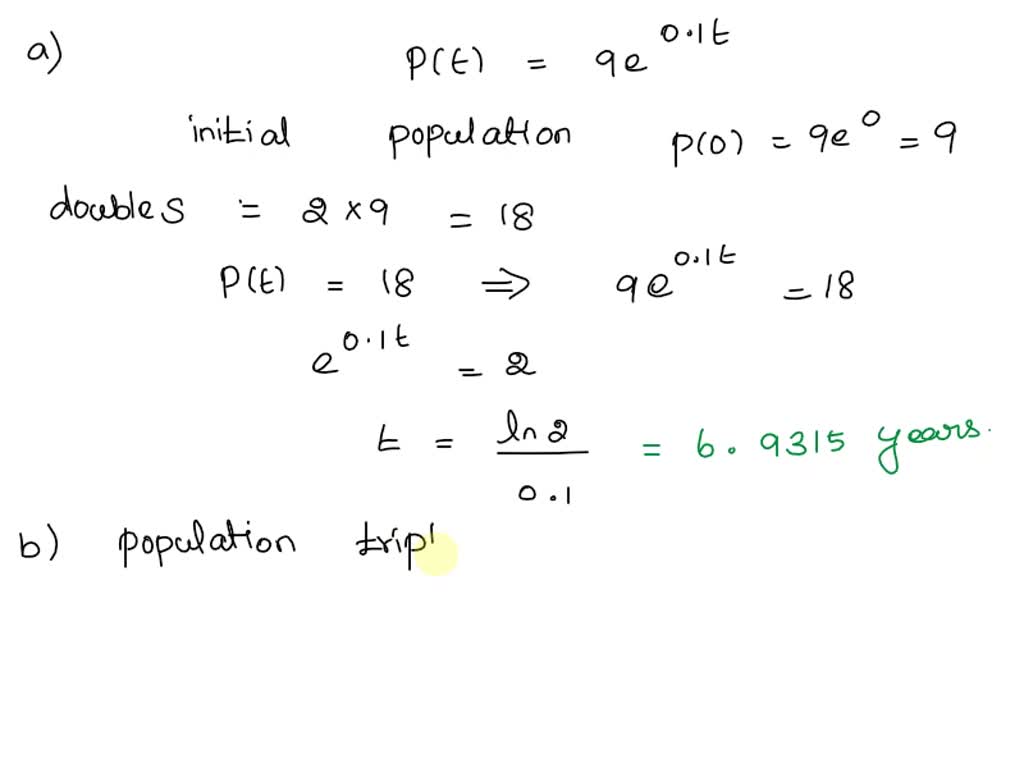 SOLVED: The population of a city is given by the function P(t) = 9e^(0 ...
