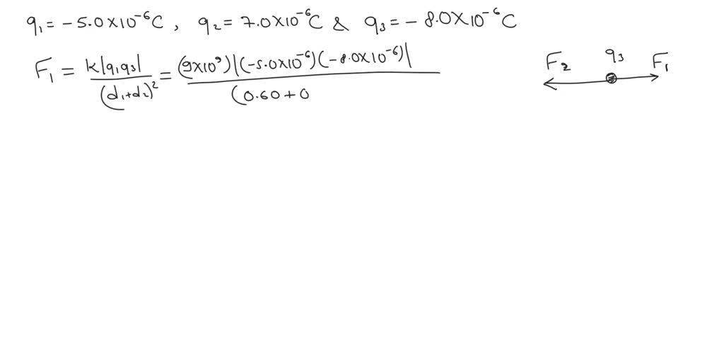 SOLVED: 1. Coulomb's Law Three charges [1, q2, and 93 are in a line as ...