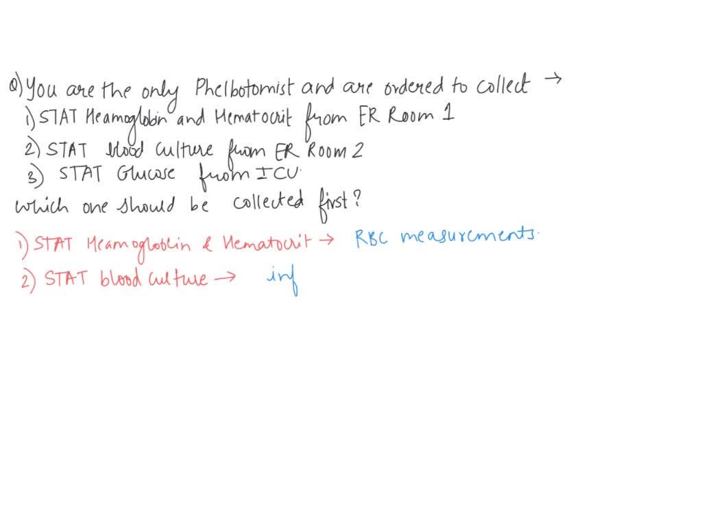 SOLVED: You are the only phlebotomist on duty one evening and you ...