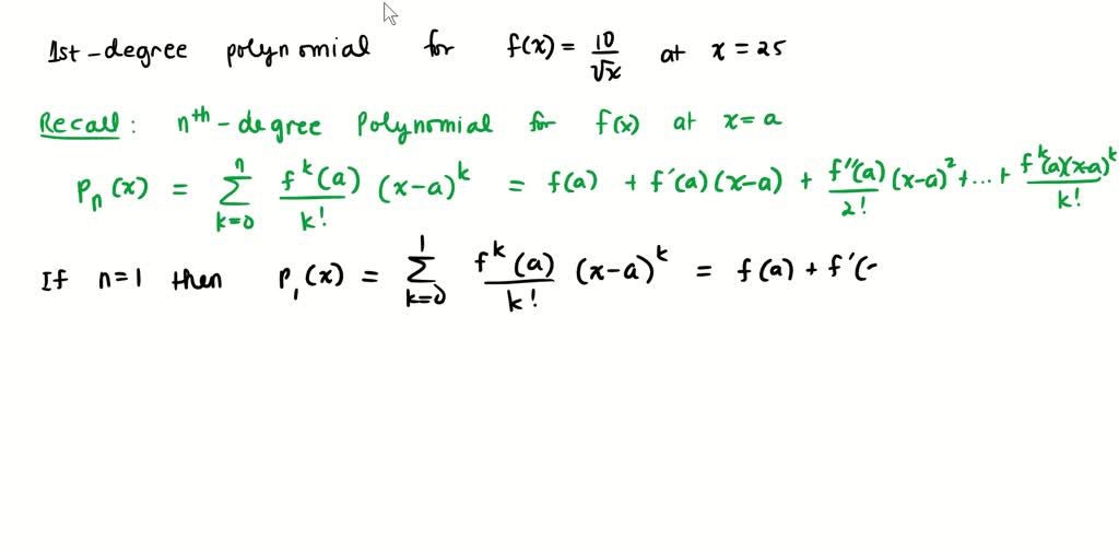 SOLVED: Find a first-degree polynomial function P whose value and slope ...