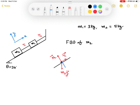 Two blocks are at rest on a frictionless incline, as shown...