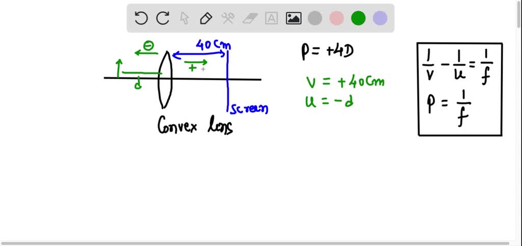 SOLVED: A convex lens of power +4D is placed at a distance of 40 cm ...