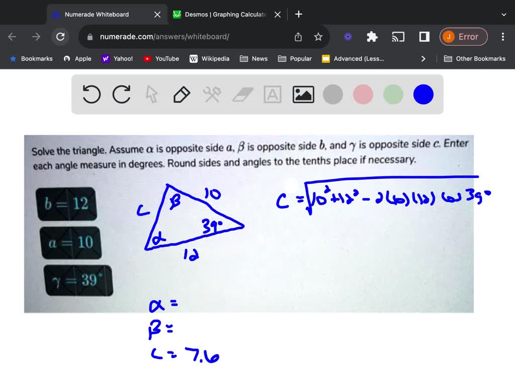 SOLVED: Solve the triangle: Assume is opposite side a, 8 is opposite ...