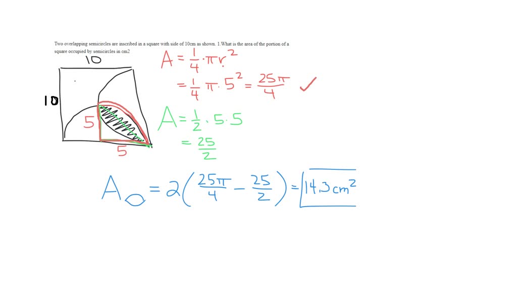 SOLVED: Two overlapping semicircles are inscribed in a square with side ...