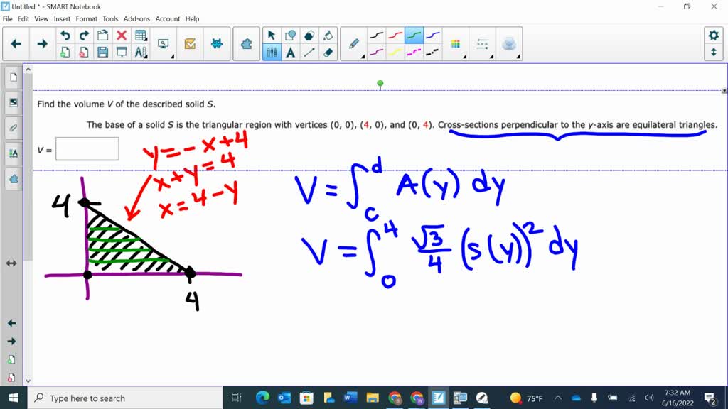 SOLVED: Question 10 0.2 pts Find the volume V of a solid whose base is ... SOLVED: Question 10 0.2 pts Find the volume V of a solid whose base is ...
