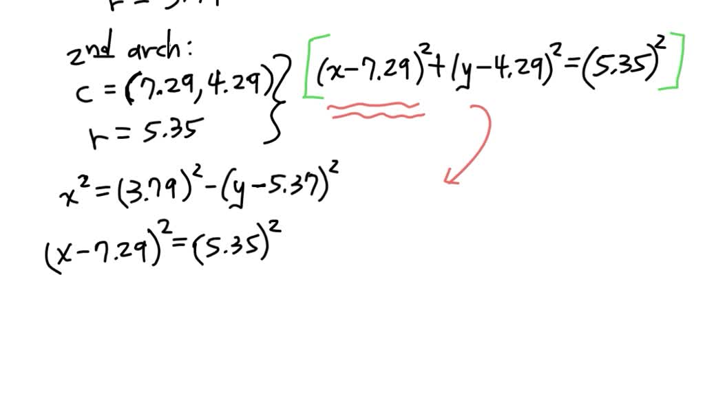 Write the equations for each of the circular arches in the figure below ...