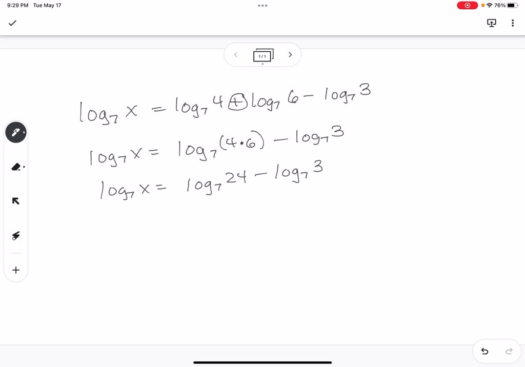 SOLVED: Use the laws of logarithms to find the value of X such that log7 1 logz 4 log7 6 log7 3 ...