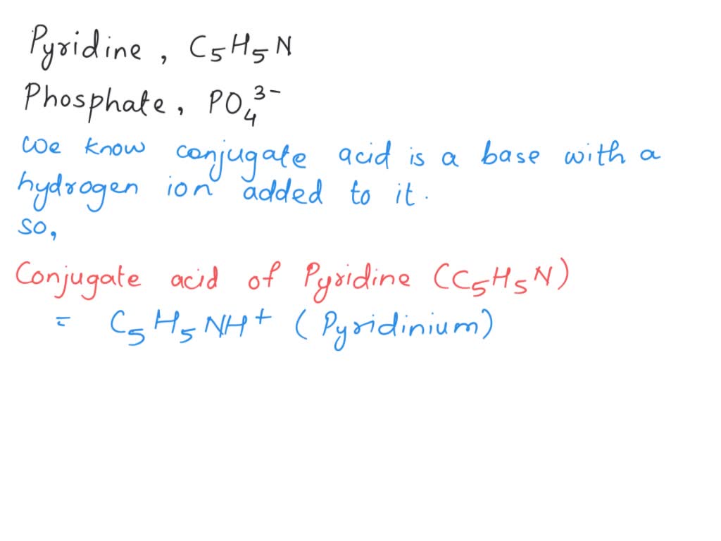 SOLVED: Draw the reaction of the weak base pyridine with waler: Label ...