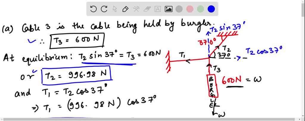 (a) Find the tension in each cable supporting the 600-N cat burglar in ...