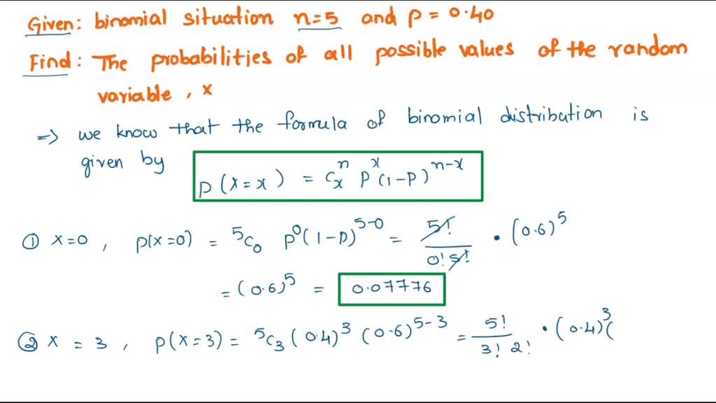 SOLVED In A Binomial Situation N 5 And 0 40 Find The