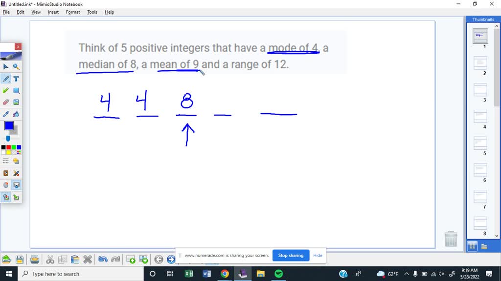 SOLVED: A list of five positive integers has mean 12 and range 18. The ...