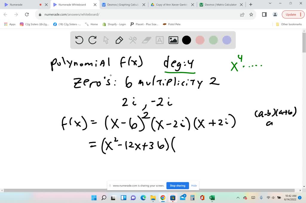 SOLVED: 9) Form a polynomial f(x) with real coefficients having the ...