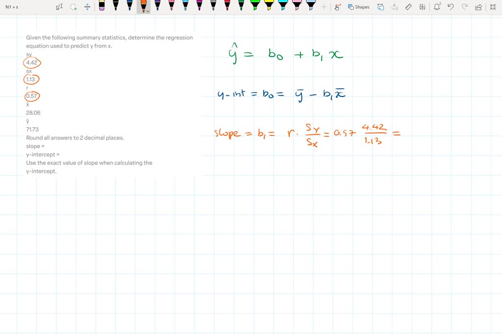 SOLVED: Given the following summary statistics, determine the regression equation used to ...