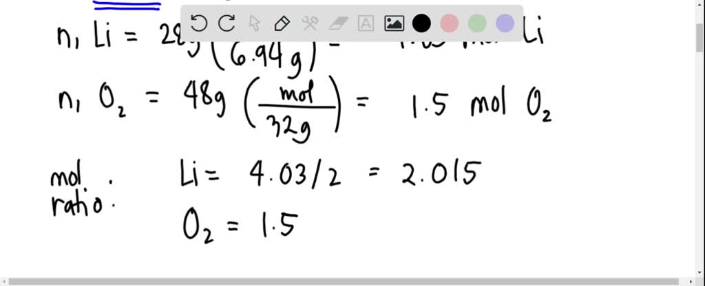SOLVED: When 20 g of lithium reacts with 30 g of oxygen, then calculate ...