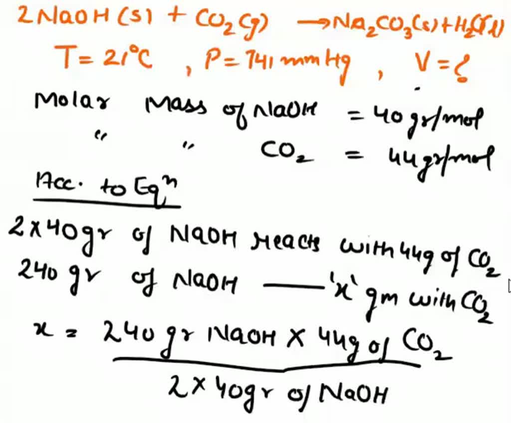 SOLVED: Sodium hydroxide, NaOH, is used to absorb carbon dioxide gas by the reaction: 2NaOH(s ...