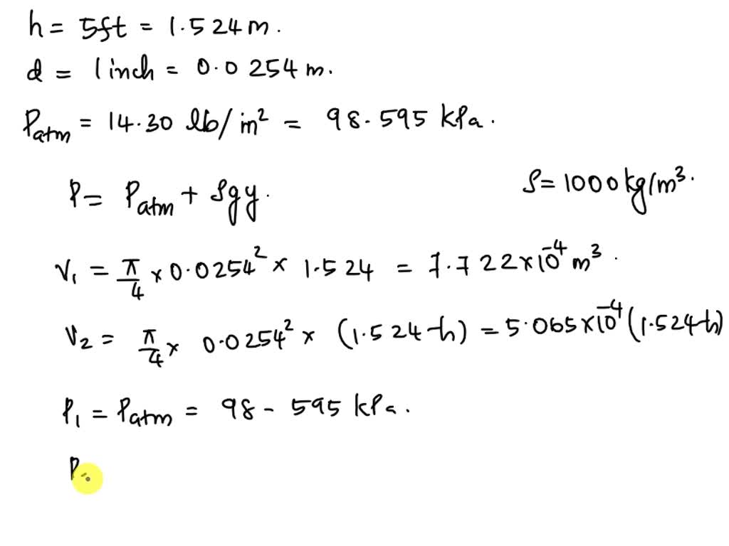 A glass tube 5 ft long and 1 inch in diameter with one end closed is ...