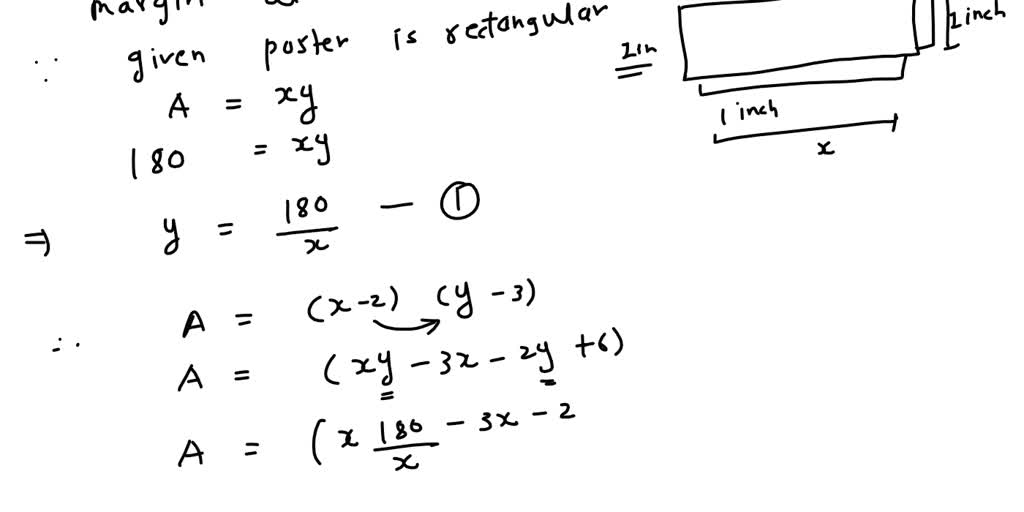 A rectangular poster is to have a total area of 180 in2 with 1-inch ...