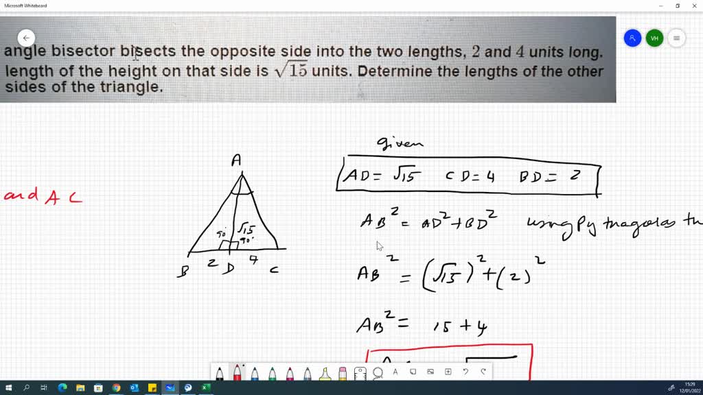 SOLVED: The angle bisector bisects the opposite side into two lengths ...