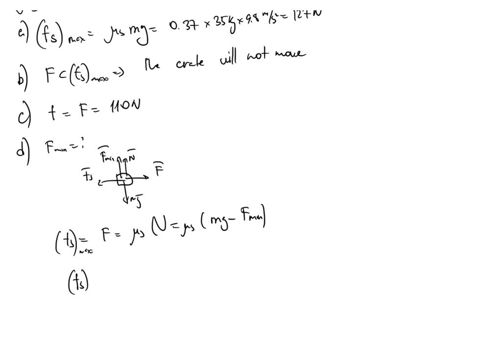 SOLVED: A worker pushes horizontally on a 35 kg crate with a force of magnitude 110 N.The ...