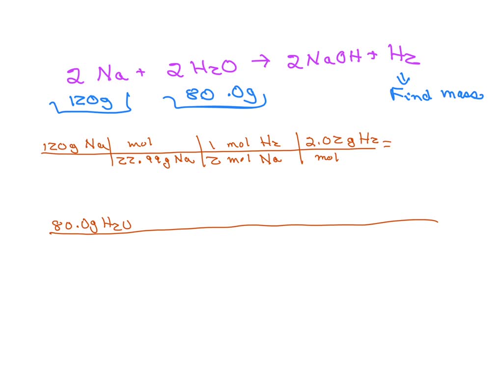 SOLVED: In the reaction represented by the equation 2Na + 2H2O ——> 2NaOH + H2, how many grams of ...