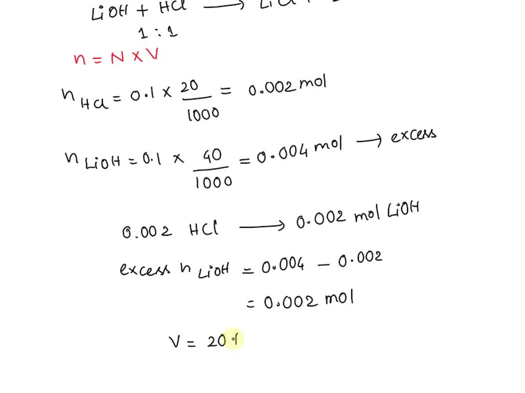 SOLVED: What is the pH of a solution made by mixing 20.00 mL of 0.100 M HCl with 40.00 mL of 0. ...