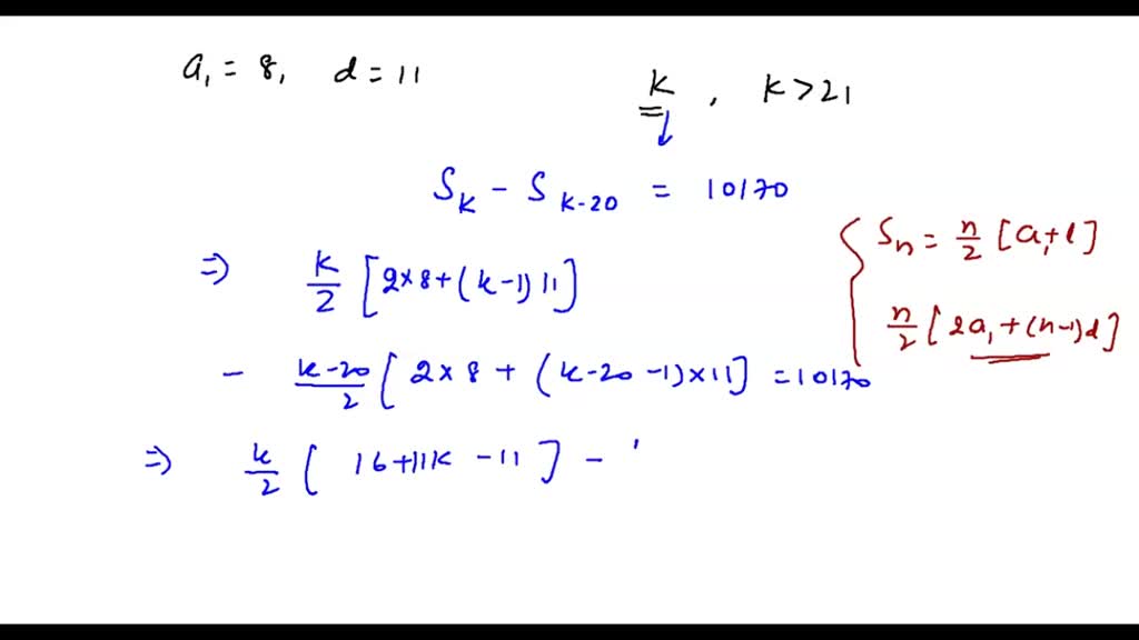 An Arithmetic Sequence Has First Term 8 And Common Difference 11 The Sequence Has K Terms Where