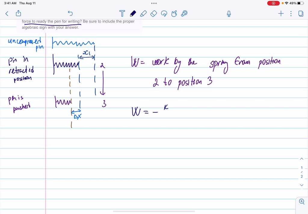 SOLVED: A pen contains a spring with a spring constant of 224 N/m. When ...