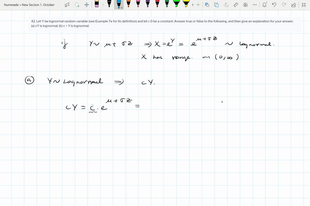 SOLVED: 42. Let Y be lognormal random variable (see Example 7e for its definition) and let c 0 ...