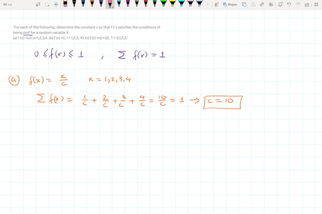SOLVED: For each of the following, determine the constant c so that f(x) satisfies the ...