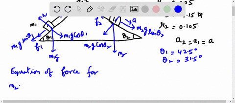 two blocks with masses m1 and m2 are connected by a massless string that passes over a massless ...