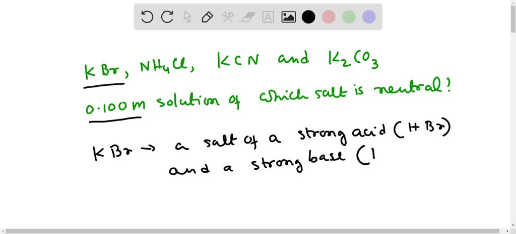 SOLVED: An unknown salt is either KBr, NH4Cl, KCN, or K2CO3. If a0.100 ...