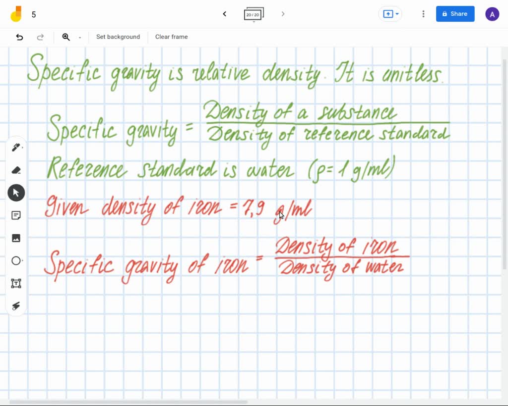SOLVED: The density of Iron is 7.9 g/mL. What is the specific gravity ...