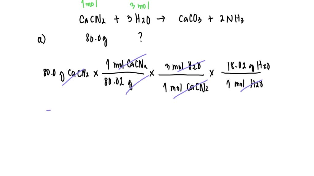 SOLVED: Calcium cyanamide reacts with water to form calcium carbonate ...
