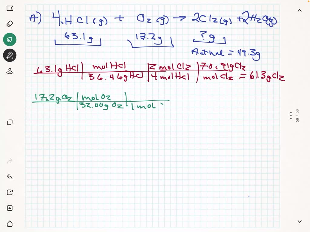 SOLVED: Gaseous hydrochloric acid (HCl) reacts with oxygen gas to form ...
