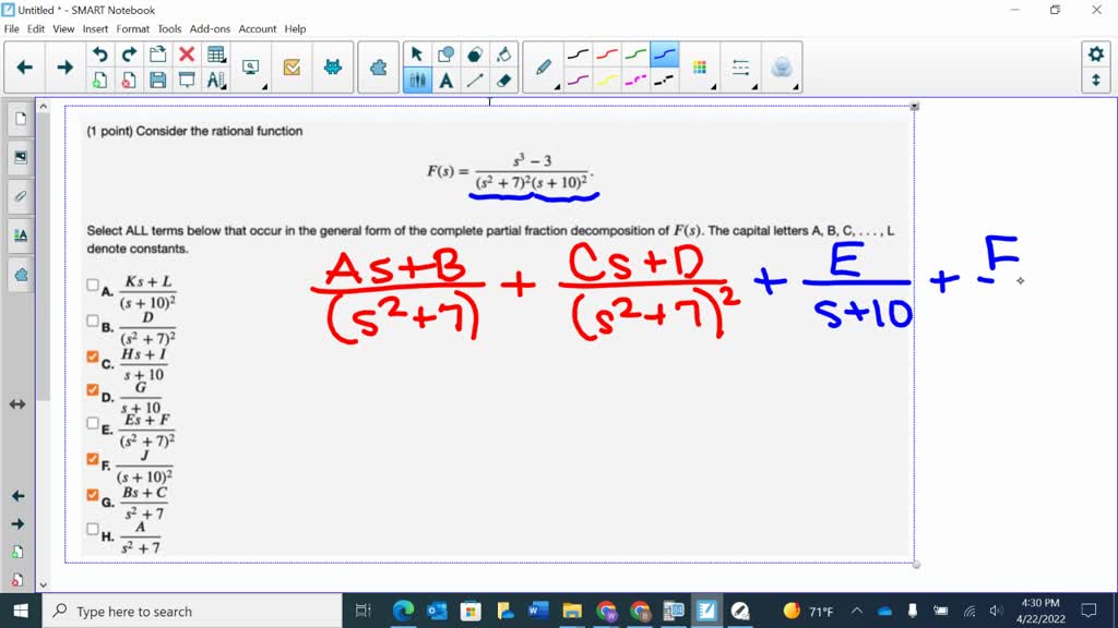 SOLVED: point) Consider the rational function F(s) = +7)2( + 10)2 ...