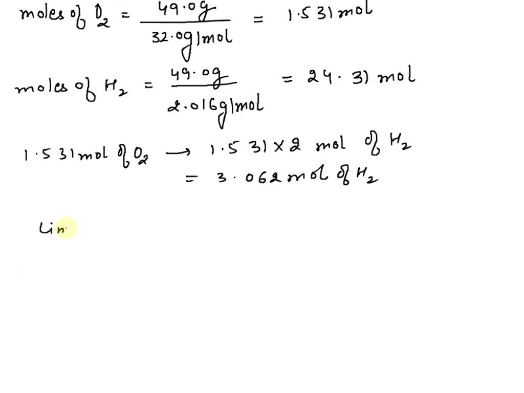 SOLVED: If 49.0 g of O2 is mixed with 49.0 g of H2 and the mixture is ...