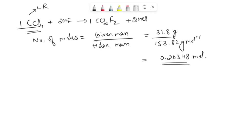SOLVED: Freon-12, CCl2F2, is prepared from CCl4 by reaction with HF according to: CCl4 + 2HF â ...