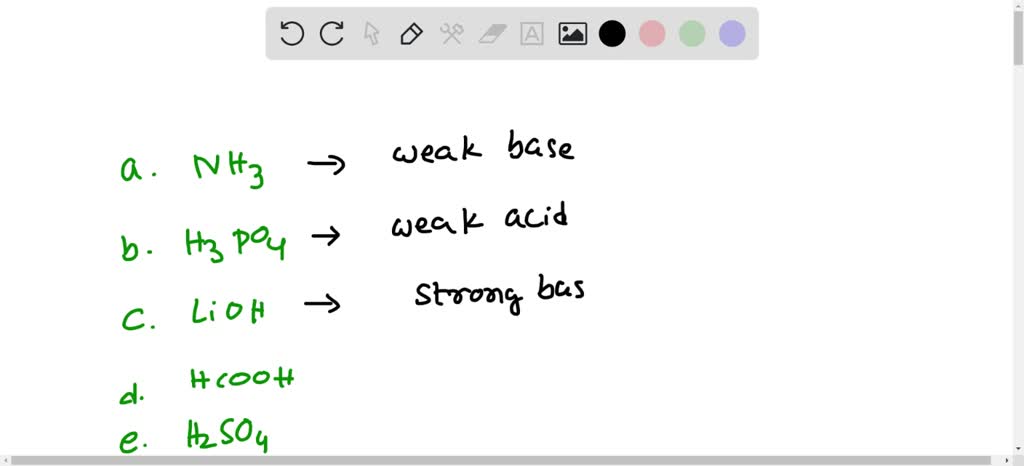 SOLVED: 4.29 Identify the following as a weak or strong acid or base:(a ...