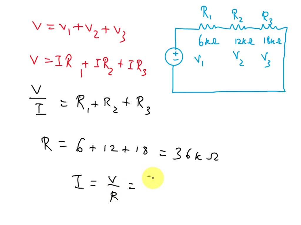 SOLVED: Three resistive elements of 6k, 12k and 18k are connected together in series across a 36 ...