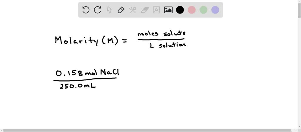 SOLVED: Molar Concentration Practice C=p Determine the molar concentration for each solution 0. ...