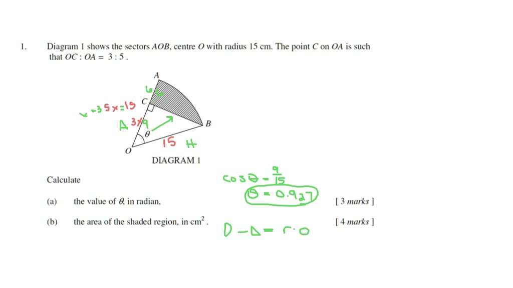 SOLVED: The diagram shows a sector AOB of a circle with center O and a radius of 16 cm. Point C ...