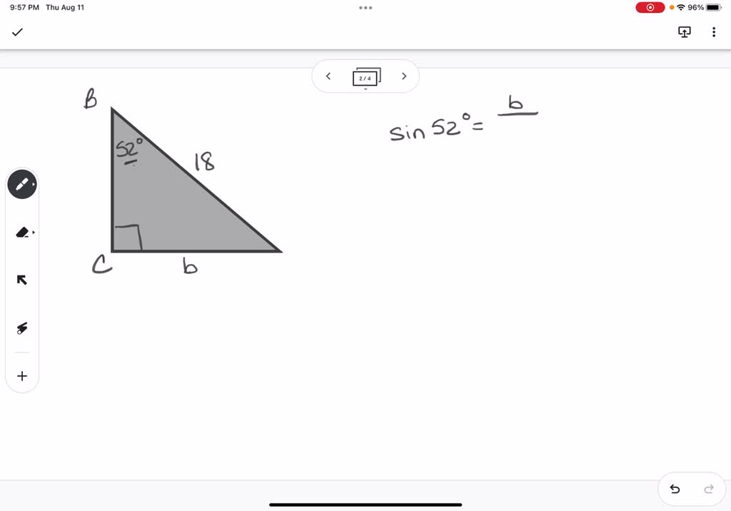 SOLVED: Given right triangle ABC, where side "c" is the hypotenuse, angle B measures 52 degrees ...
