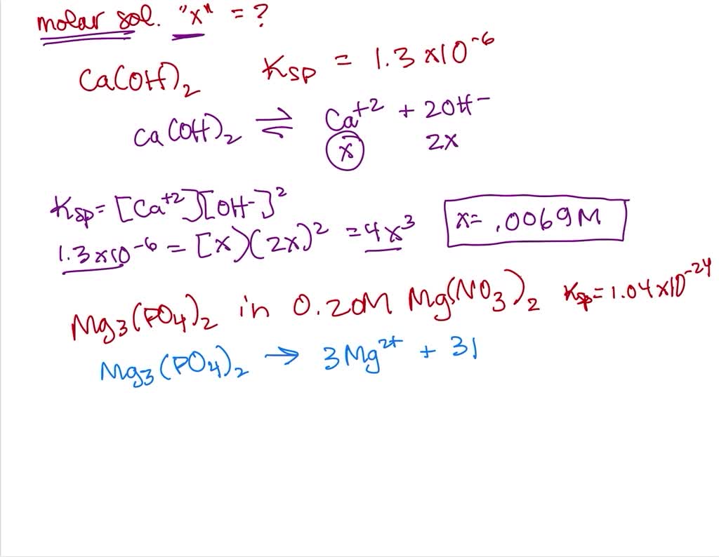 SOLVED: Calculate the molar solubility of calcium hydroxide, Ca(OH)2. The Ksp for calcium ...