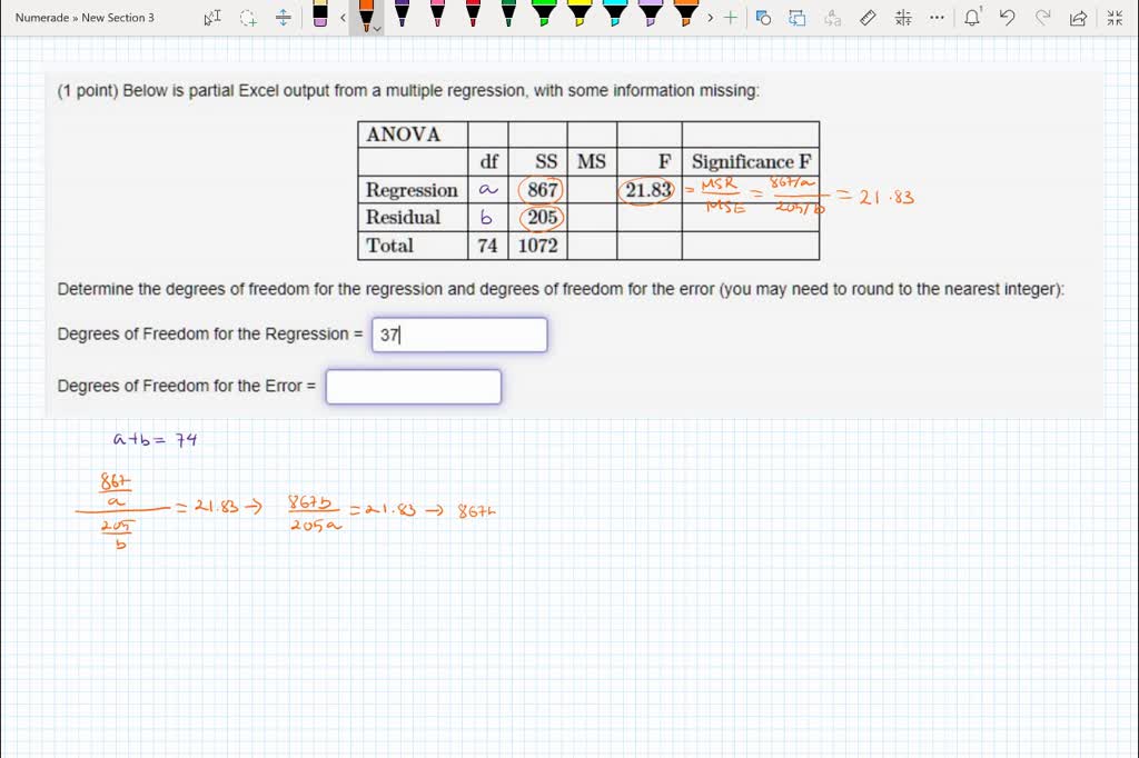 Solved Below Is Partial Excel Output From Multiple Regression With Some Information Missing 3828