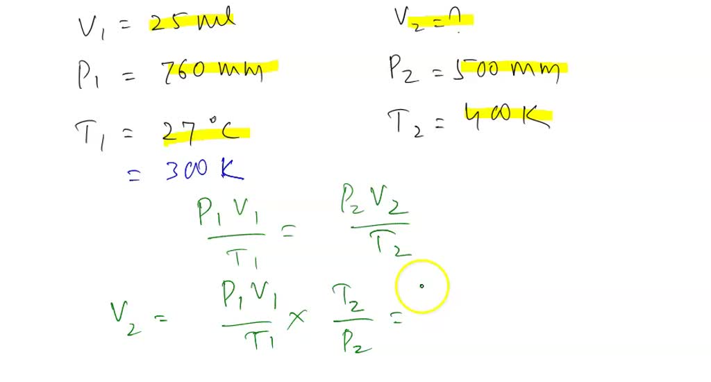 SOLVED: A gas occupies a volume of 300.0 mL at a pressure of 900.0 mm Hg and 127.0oC. What is ...