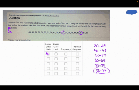 an instructor asks students to rate their anxiety level on a scale of 1 to 100 1 being low ...