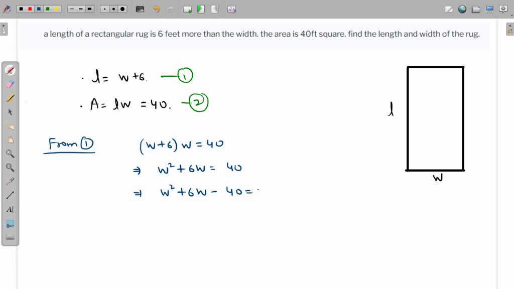 SOLVED: Arectangular rug has an area of 70 square feet If Its length i. feot more than Iwice Its ...